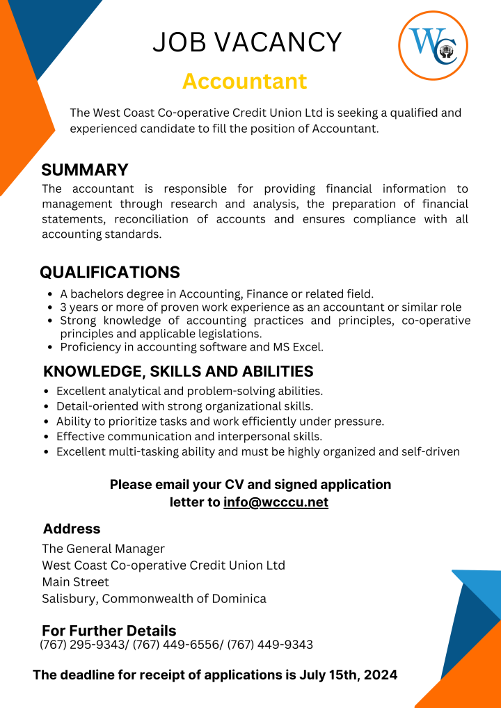 WCCCU Job Vacancy – Accountant – West Coast Co-operative Credit Union Ltd